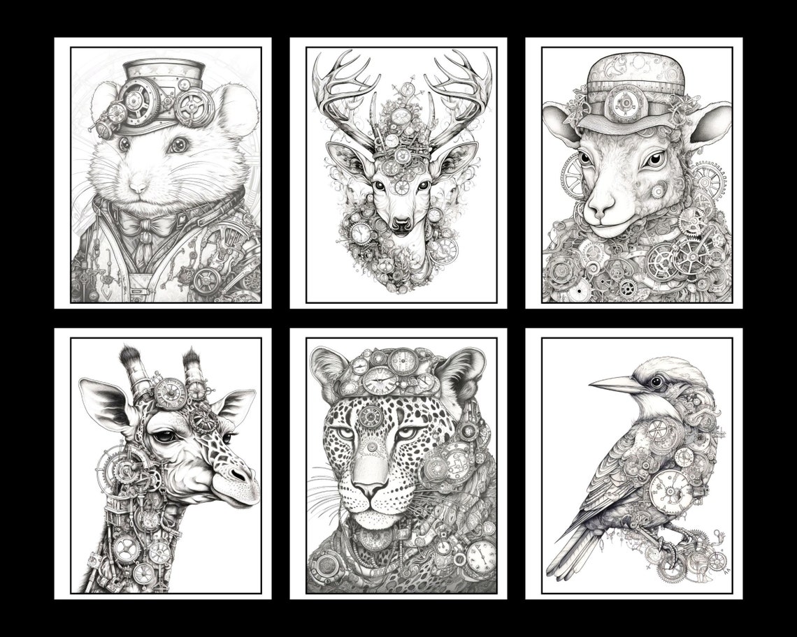 Steampunk Animals Coloring Book Pages Adult Coloring Pages - Etsy