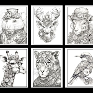 Steampunk Animals Coloring Book Pages, Adult Coloring Pages for ADHD ...