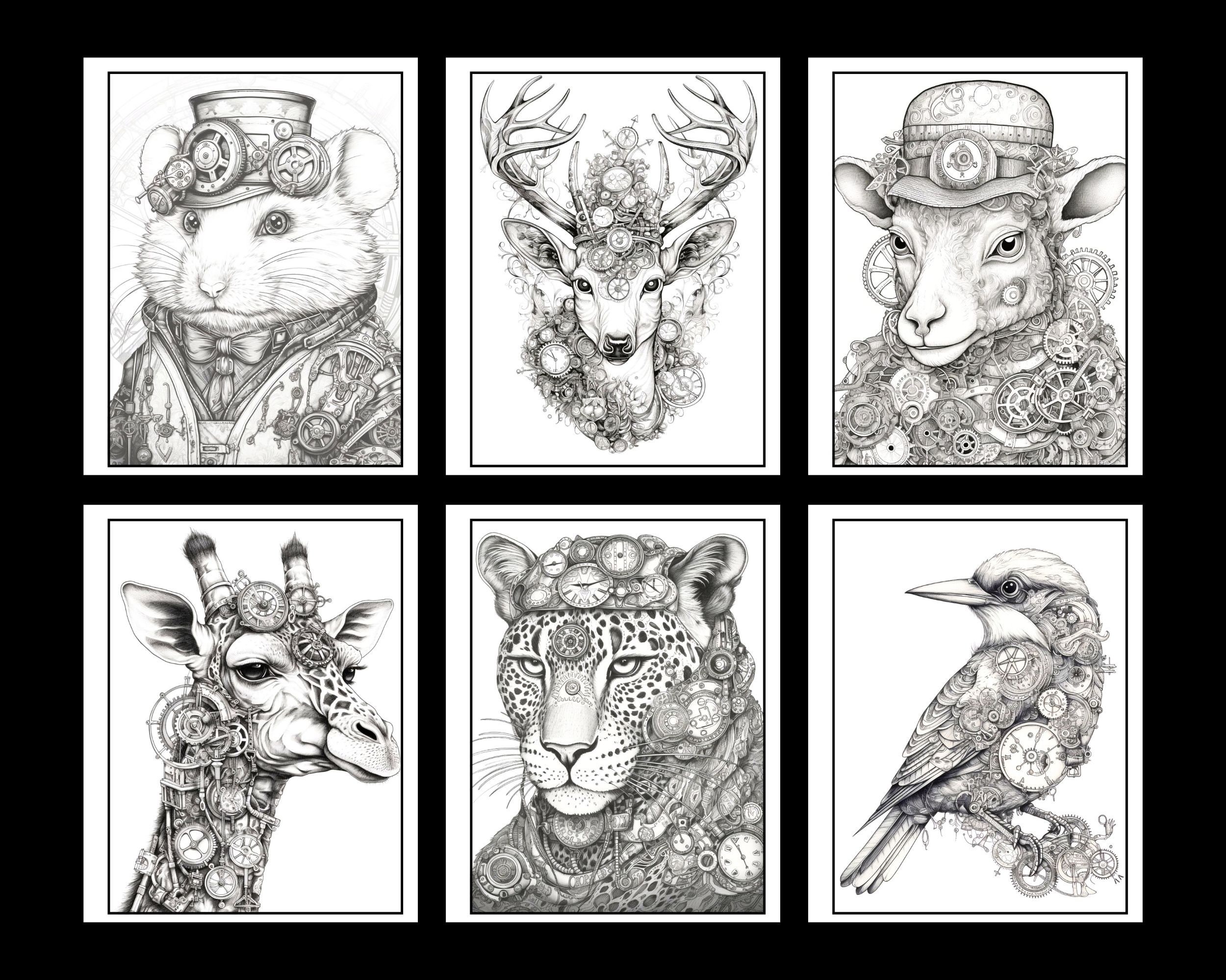 Steampunk Animals Coloring Book Pages, Adult Coloring Pages for ADHD ...
