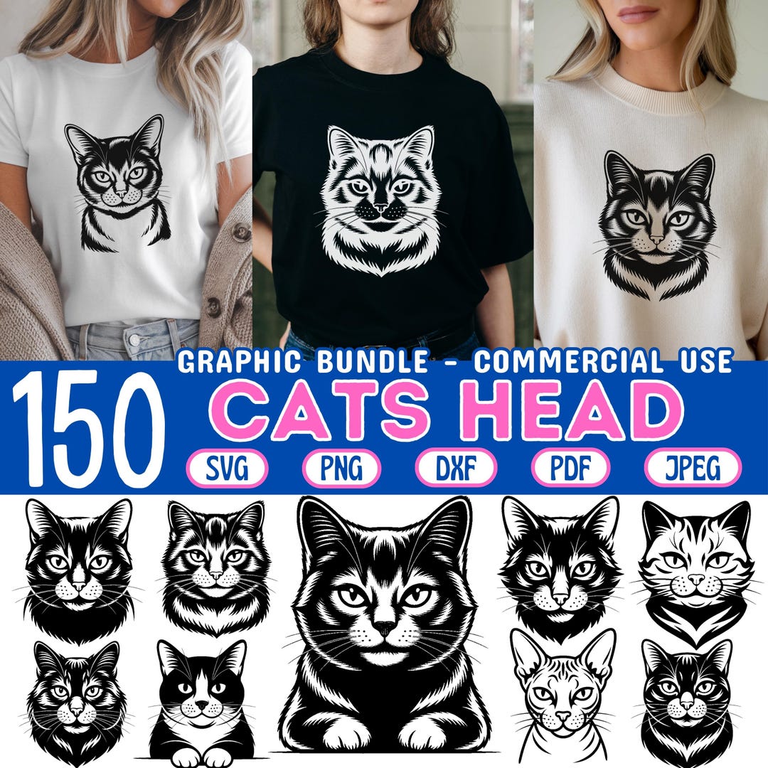 Cats Head Svg Bundle | Complete Cat Breeds Svg Dxf | Feline Face ...