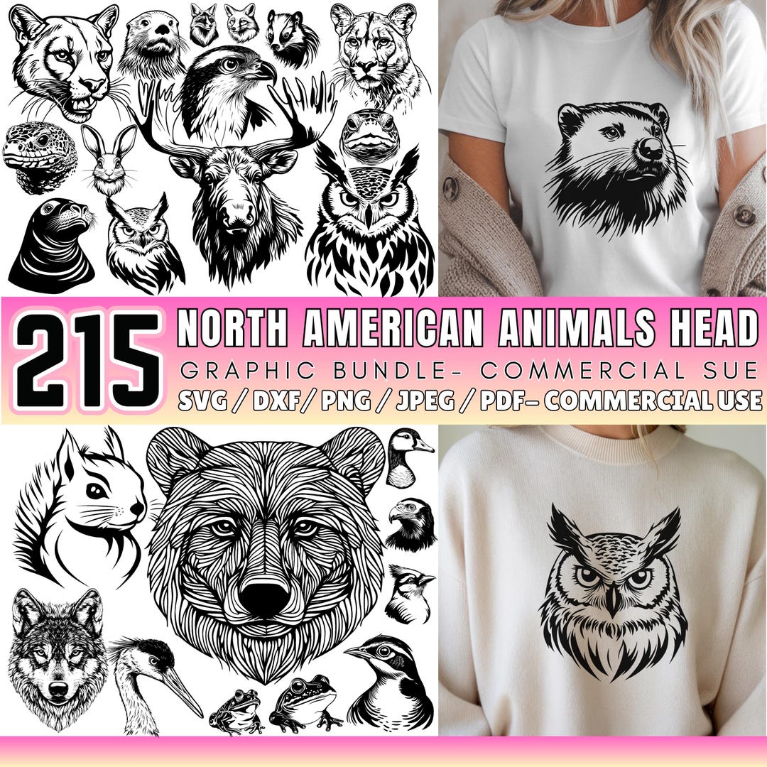North American Animal Heads SVG Bundle Forest Wildlife Clipart Woodland ...