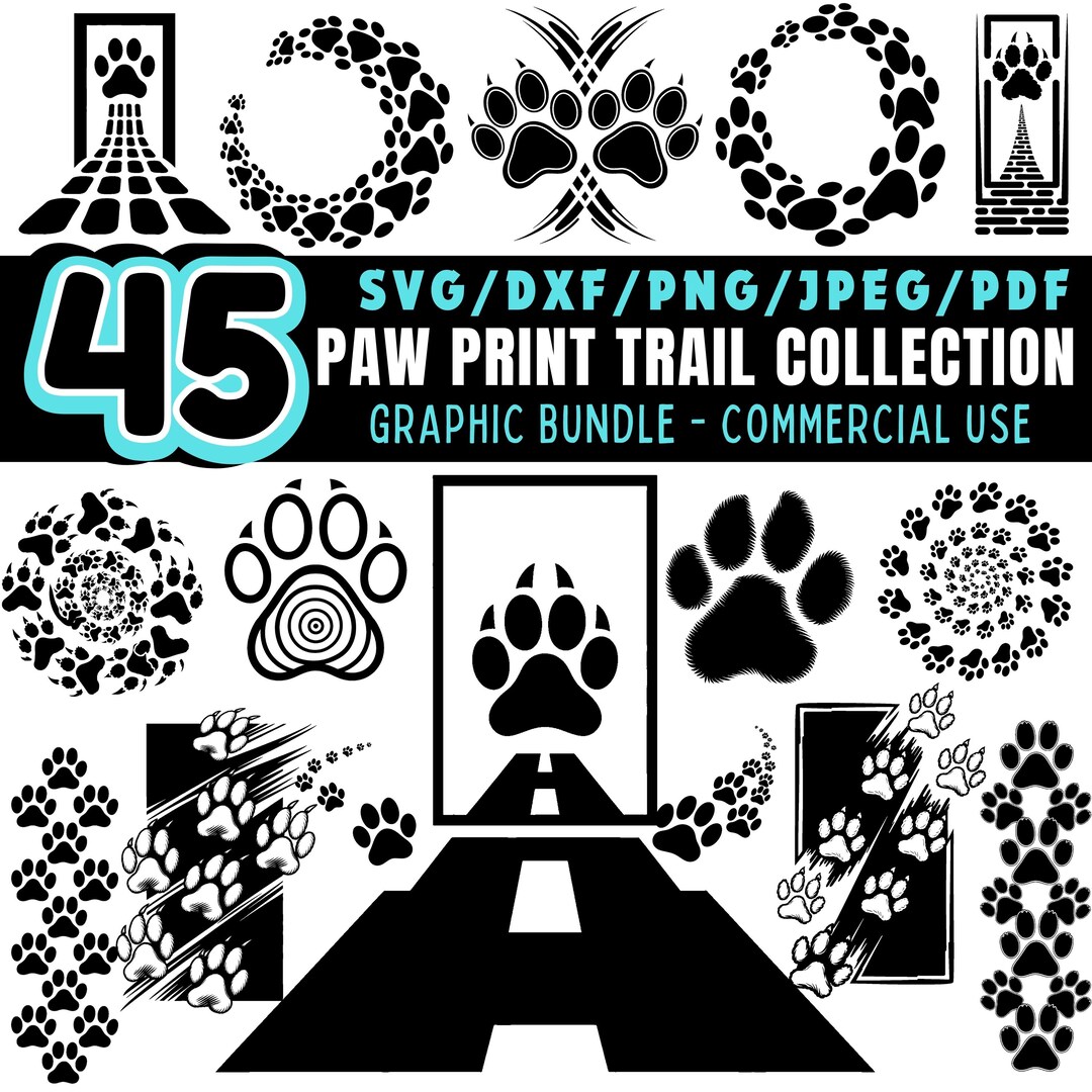 Paw Print Trail Svg Bundle | Cricut Animal Track Files | Pet Paw Print ...