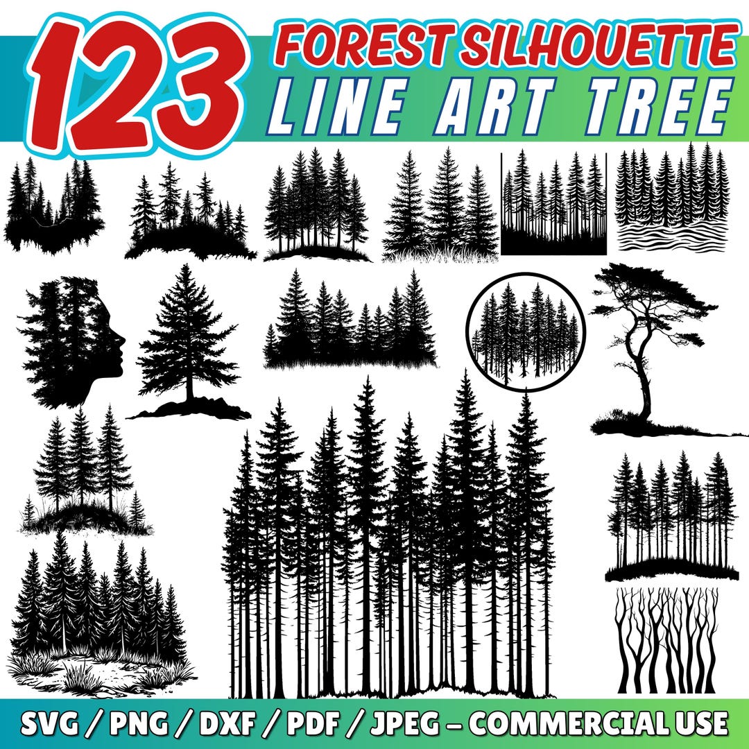 Forest Silhouette SVG Bundle Nature Tree Line Art Forest Outline ...