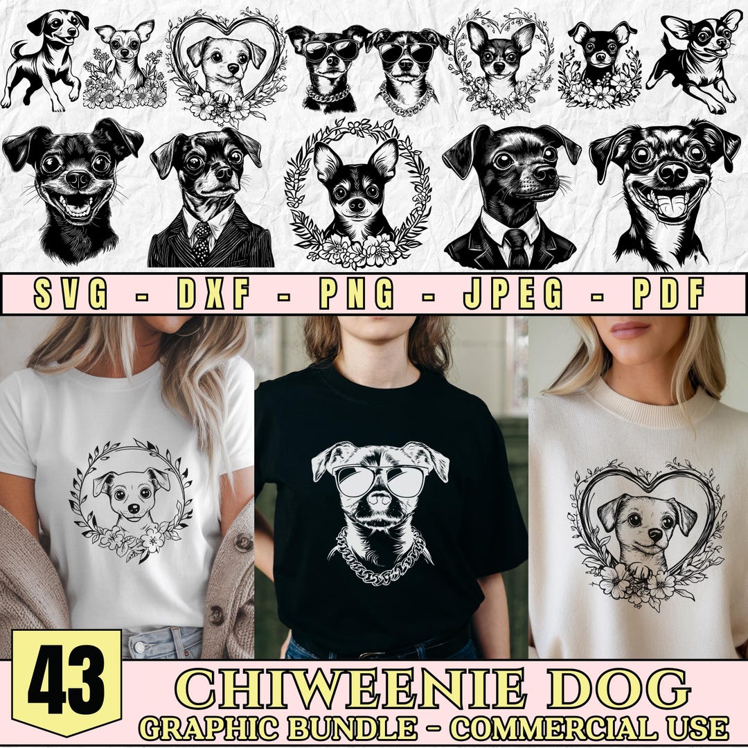 Chiweenie Dog Svg Bundle | Dachshund Chihuahua Mix Clipart | Cricut Cut ...