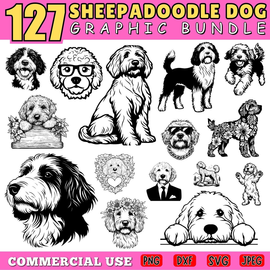 Laser Cut Files | Sheepadoodle Dog Graphic Bundle | Laser Engraving ...