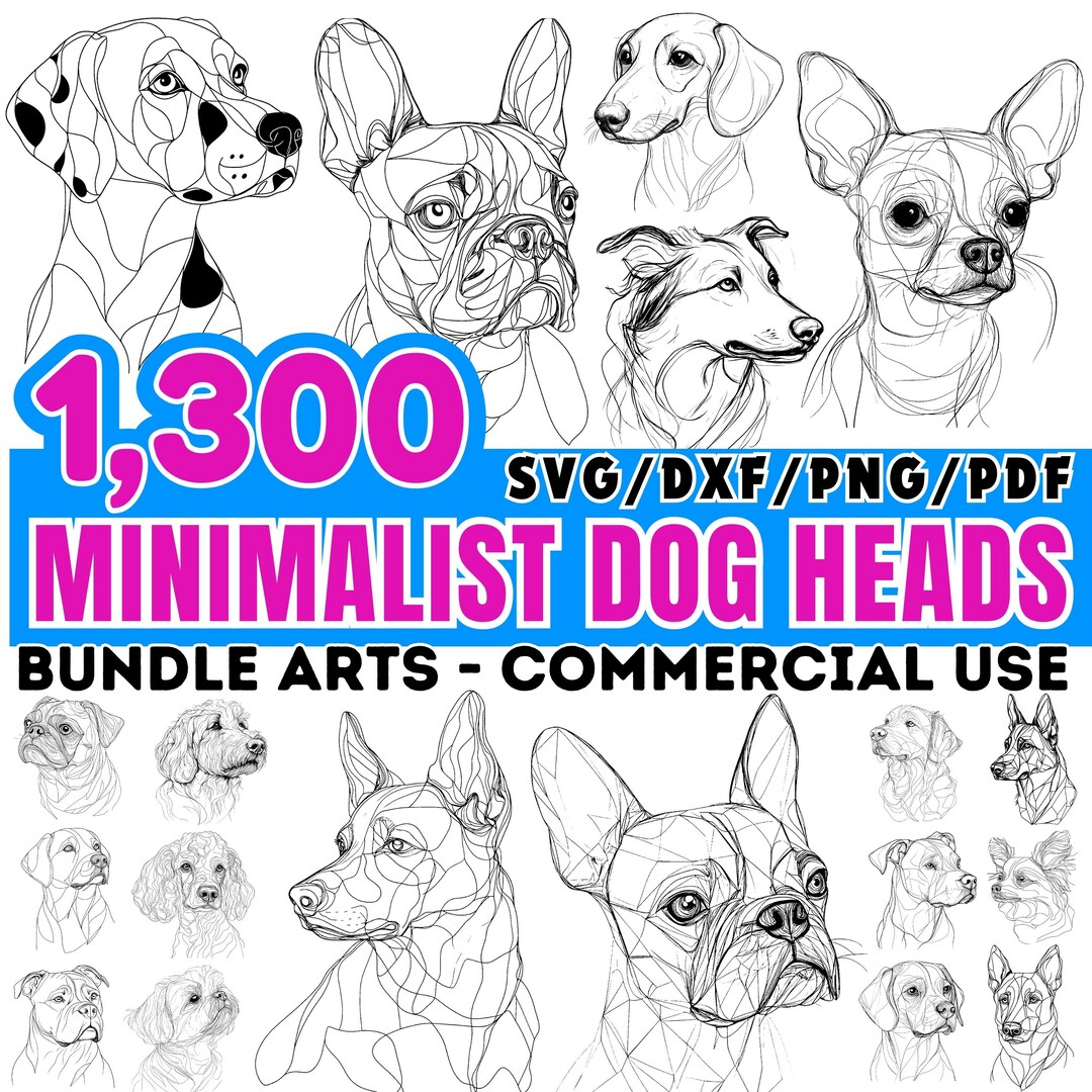 Dog Head Line Art Bundle | Minimalist Pet Breeds Svg | Laser Cut Files ...