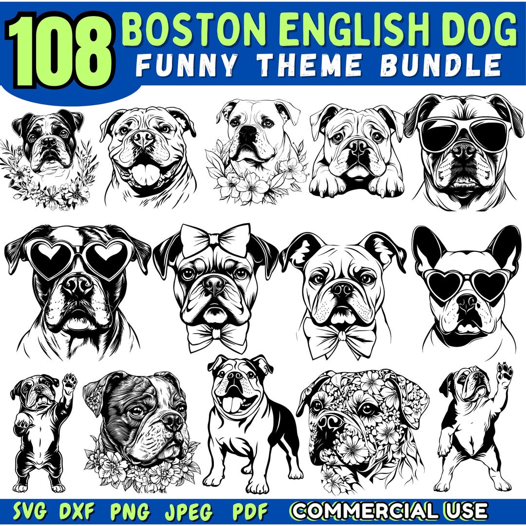 Bulldog Svg Bundle | Boston and English Bulldog Laser Cut Files | Dog ...