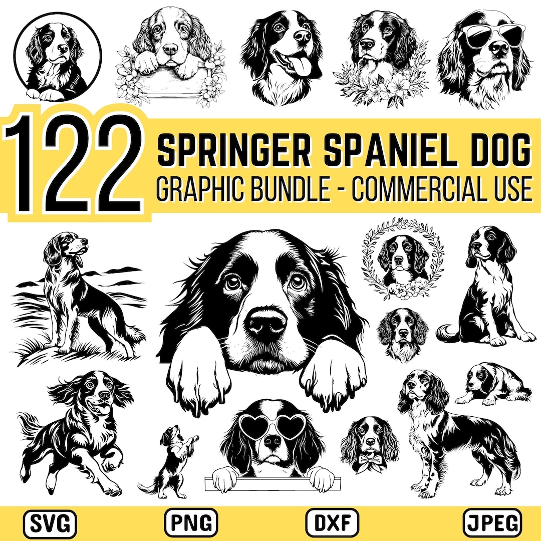 Laser Cut Files | Springer Spaniel Dog Graphic Bundle | Laser Engraving ...
