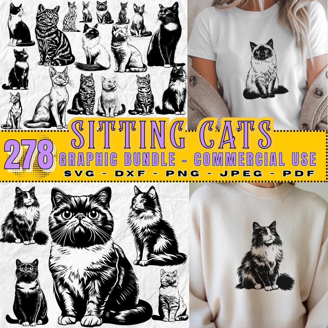 Sitting Cats Svg Bundle Cat Breeds Front View Svg Complete Cat Clipart ...