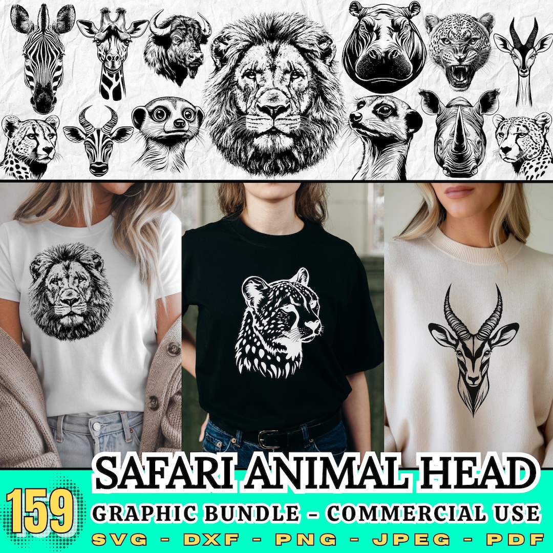 Safari Animal Head SVG Bundle | African Wildlife Clipart | Jungle ...
