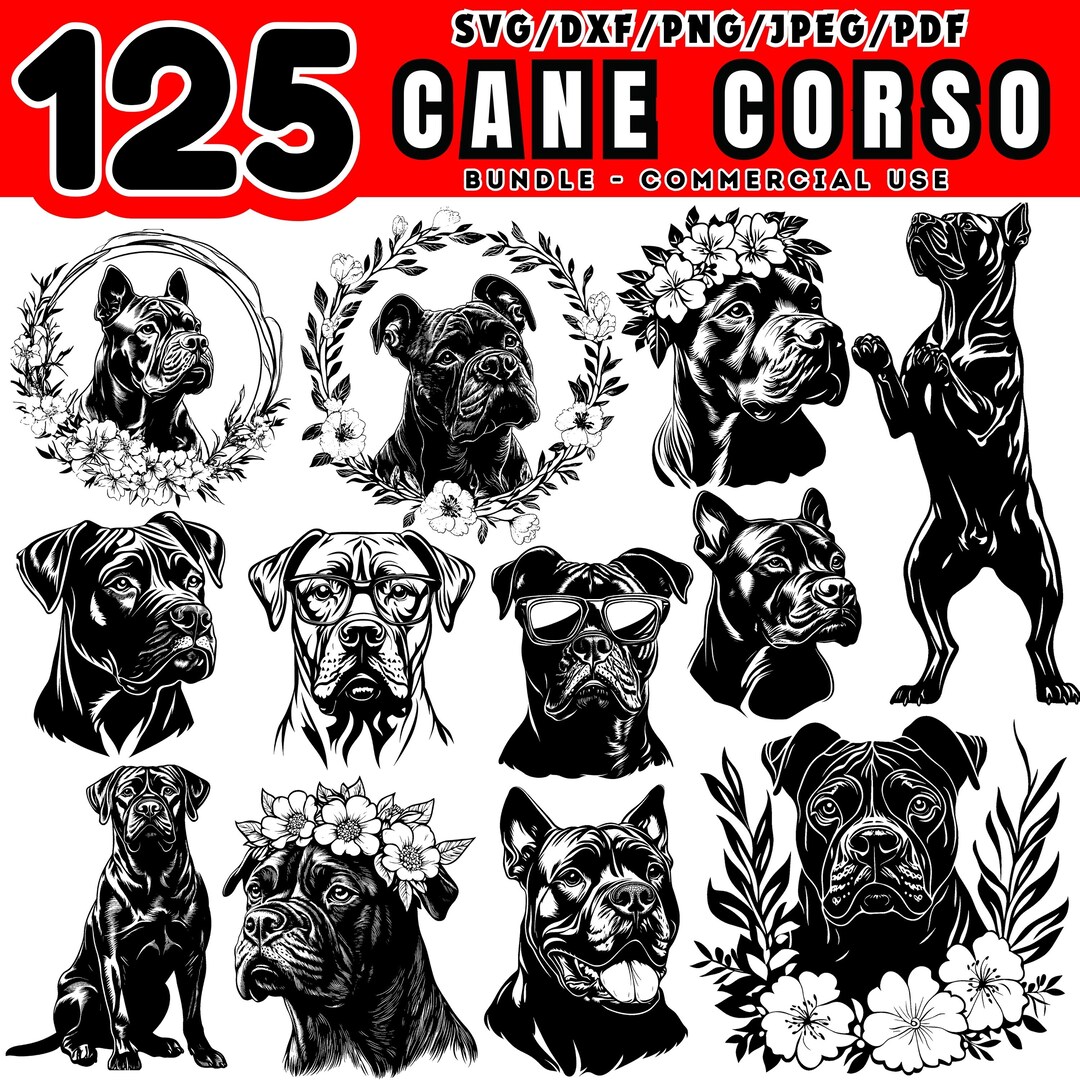 Cane Corso Cropped Ears Svg Bundle | Dog Lover Cricut Cut Files | Pet ...