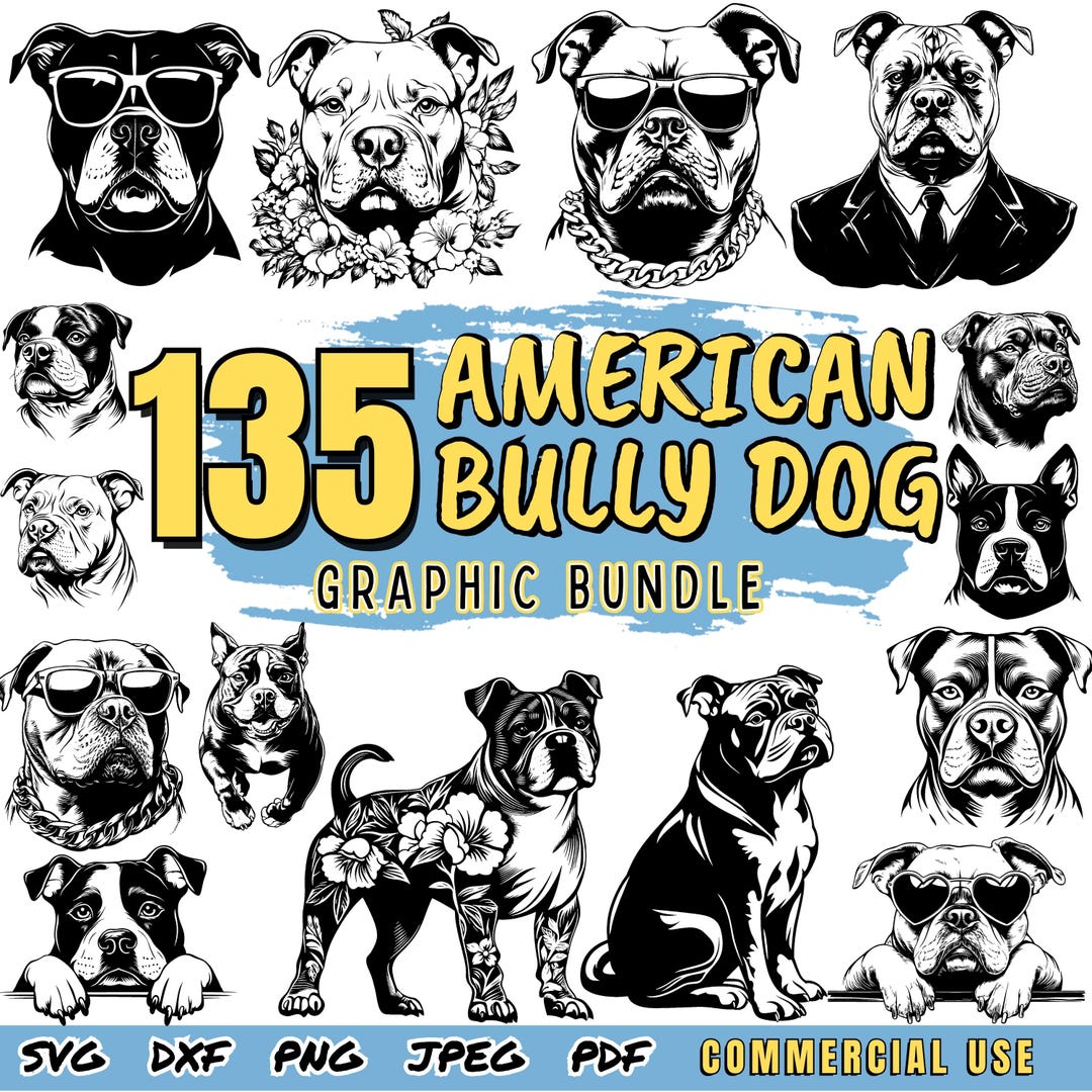 Laser Cut Files | American Bully Dog Graphic Bundle | Laser Engraving ...
