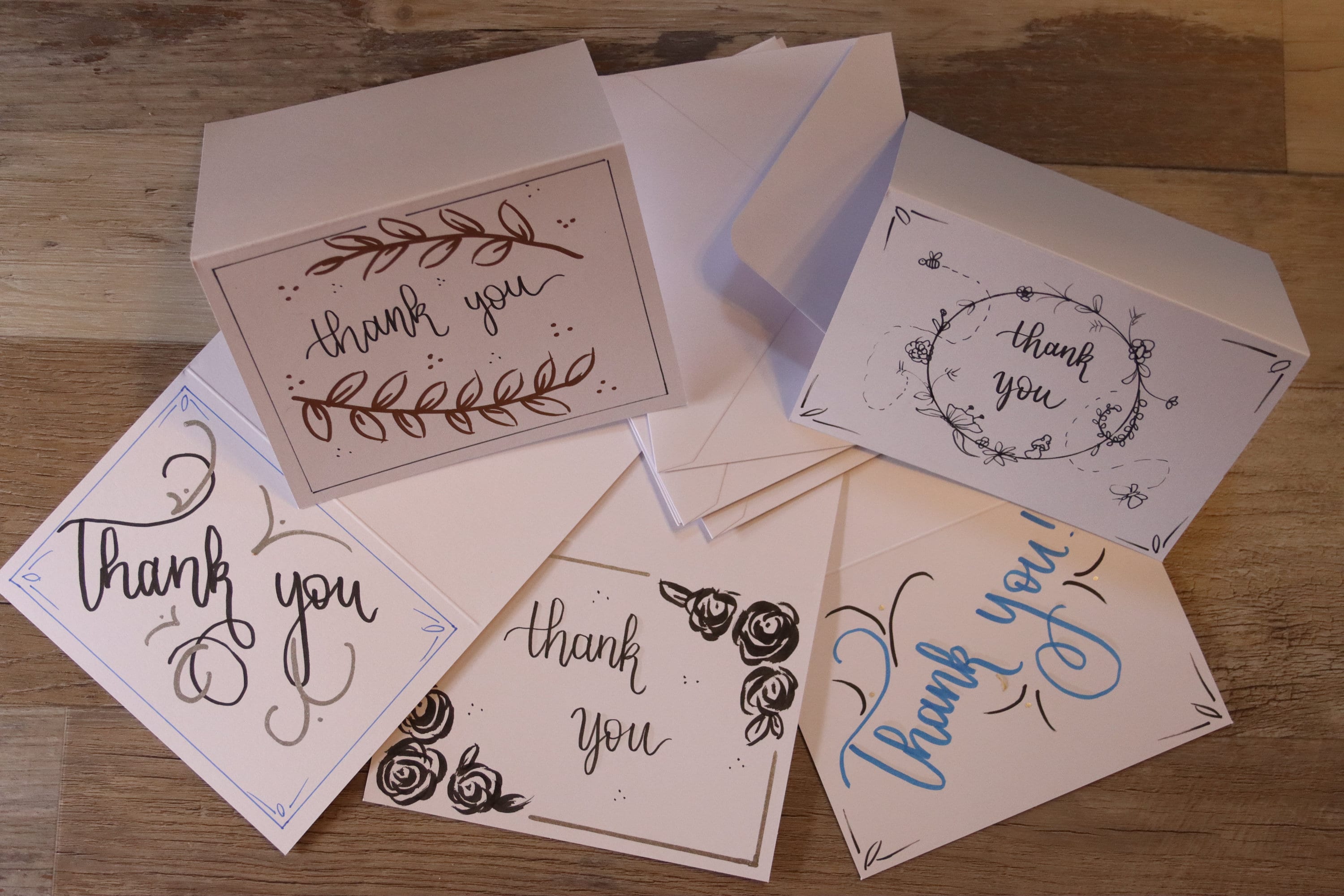 5 Assorted Calligraphy Styles of Thank You Cards (envelopes Included ...