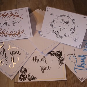5 Assorted Calligraphy Styles of Thank You Cards (envelopes Included ...