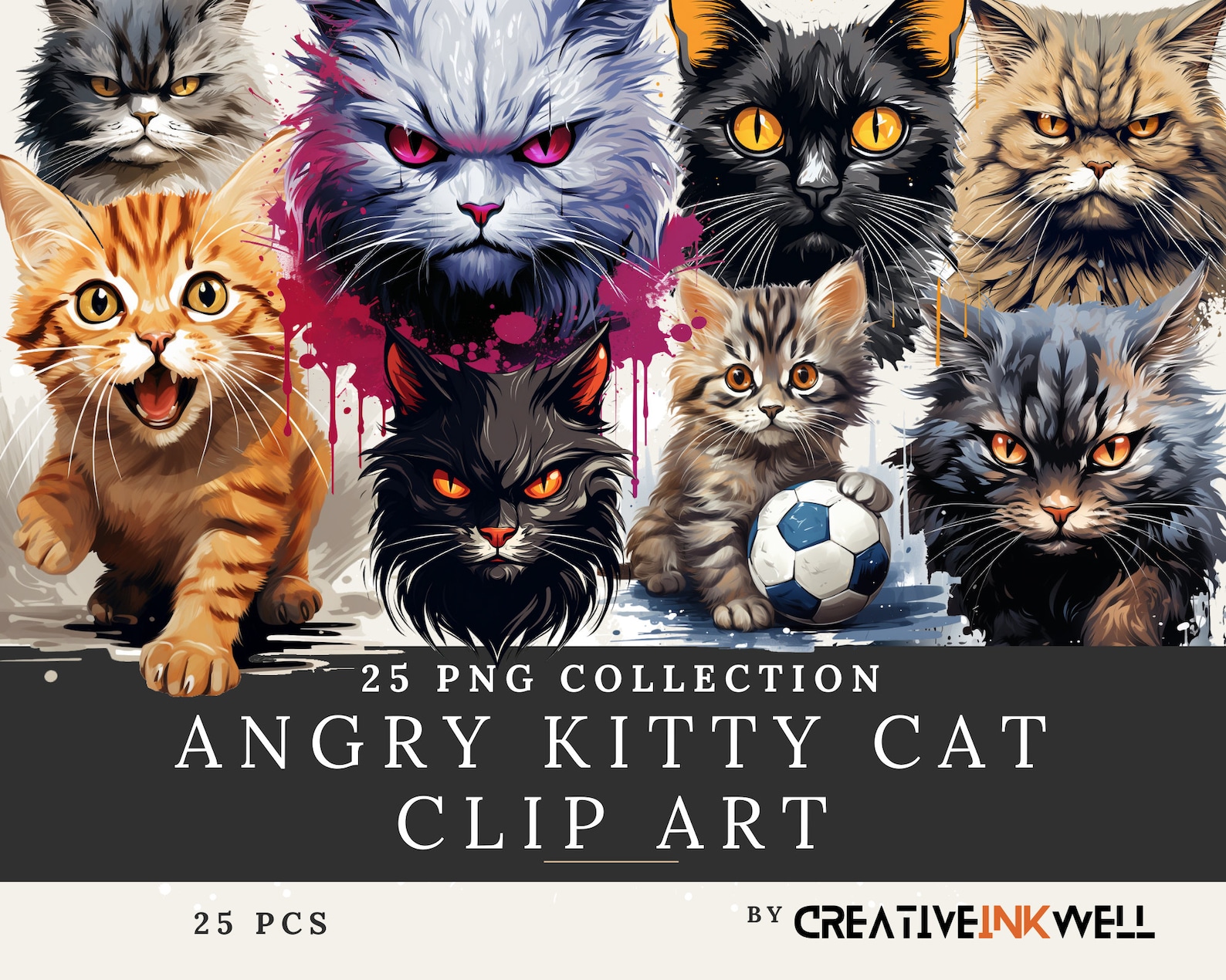 25 Angry Cat Clip Art Collection | Angry & Cute Kitty | High-resolution ...