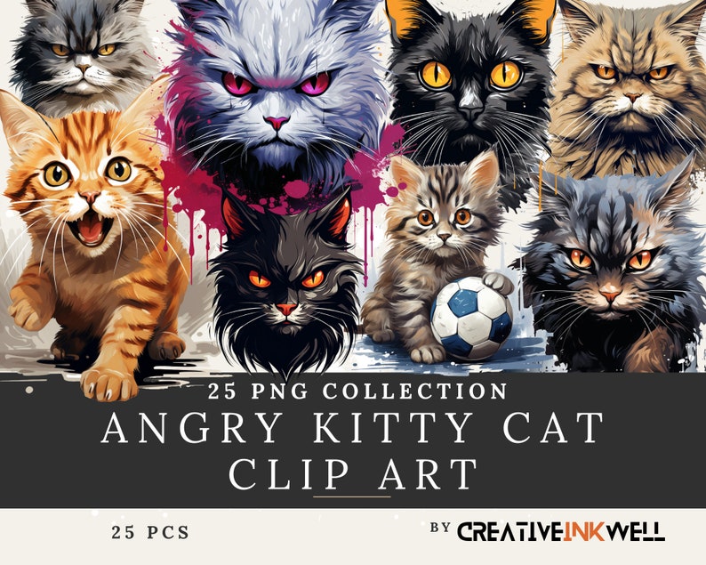 25 Angry Cat Clip Art Collection | Angry & Cute Kitty | High-resolution ...
