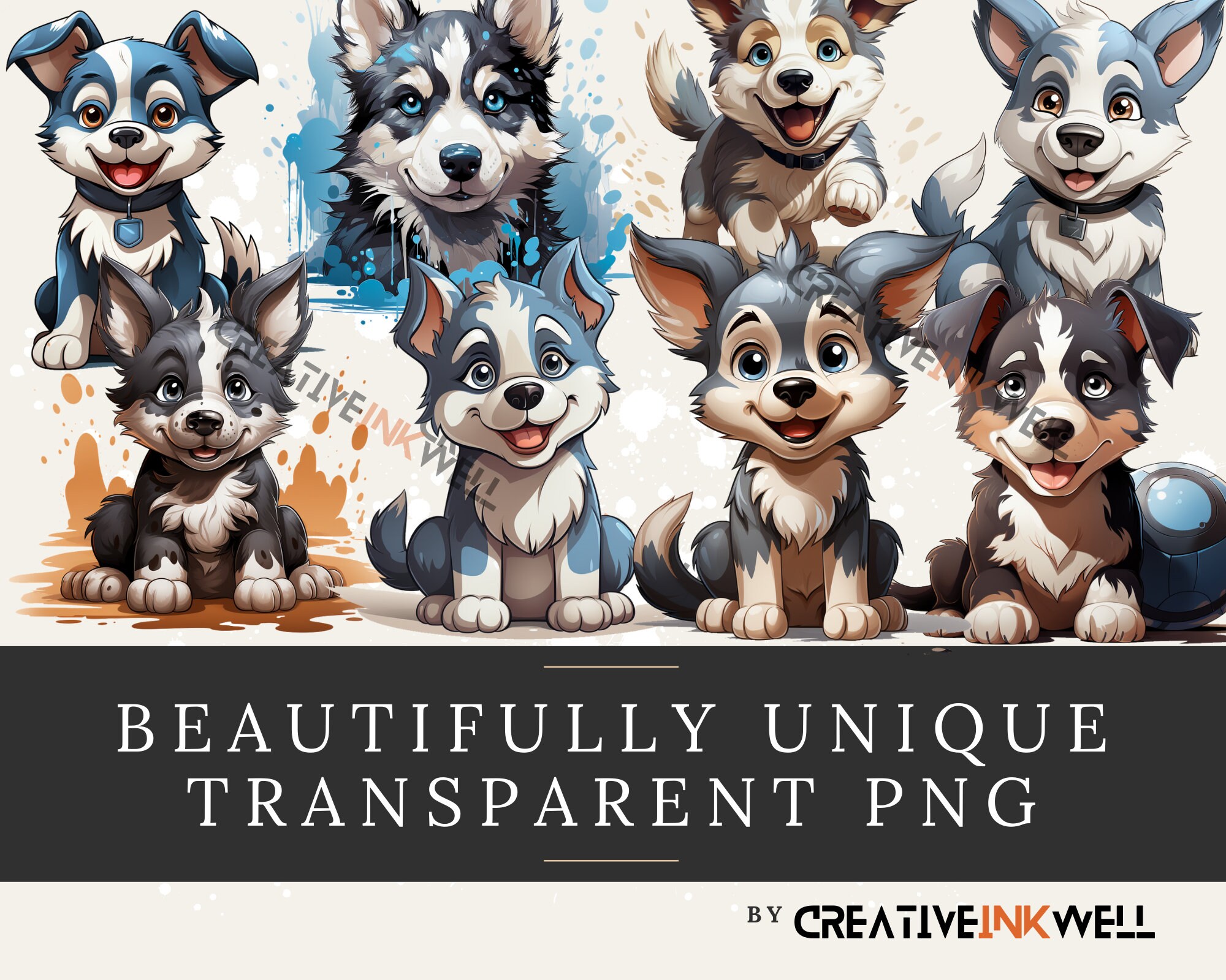 Cartoon Husky Puppy Clip Art Collection 30 PNG High-resolution Adorable ...