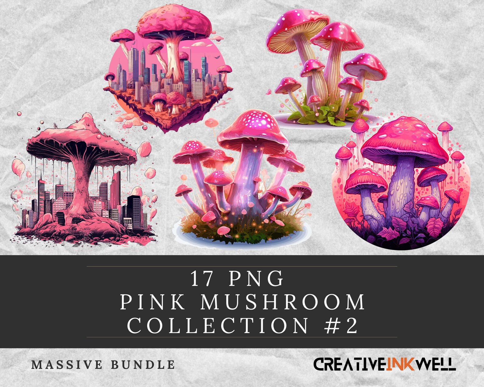 Magical Pink Mushrooms Clip Art Collection #2 | 17 High-res PNG ...