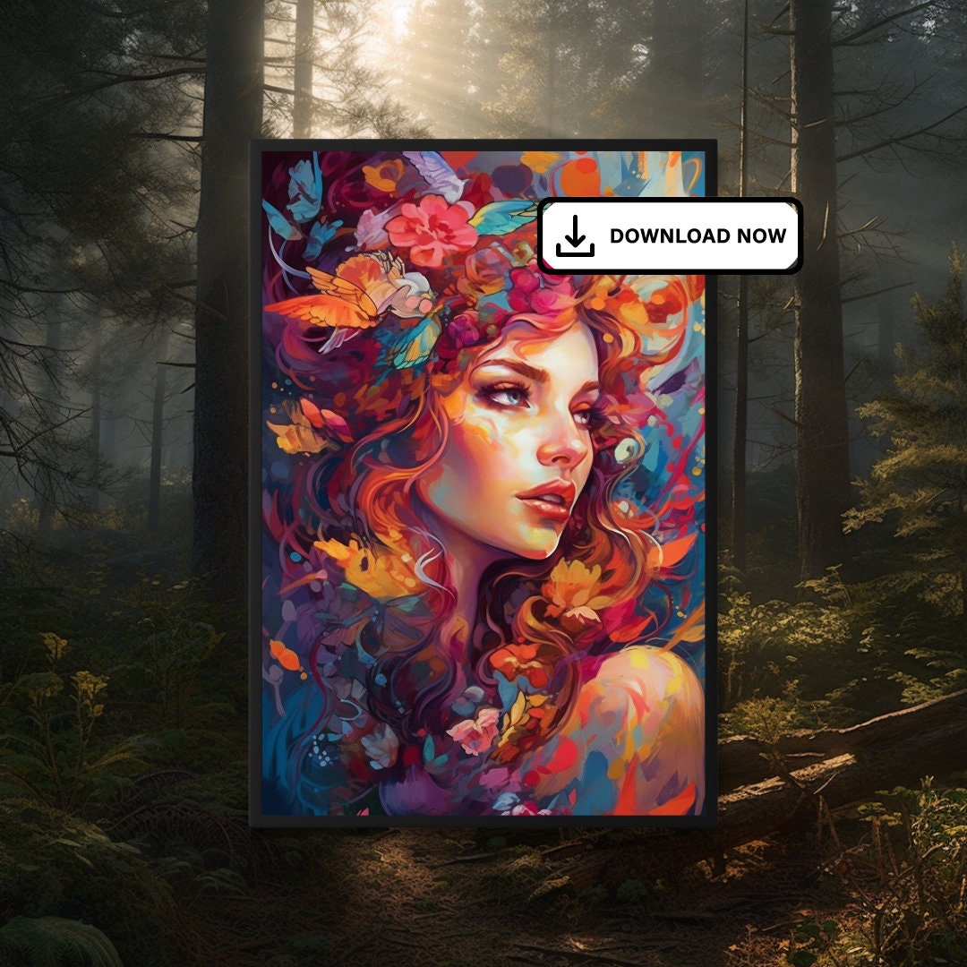 Girl With Colored Hair Poster - Stylistic Nature Scenes - Vibrant ...