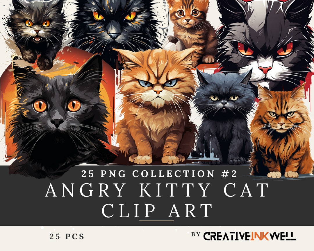25 Angry Cat Clip Art Collection #2 | Angry & Cute Kitty | High ...