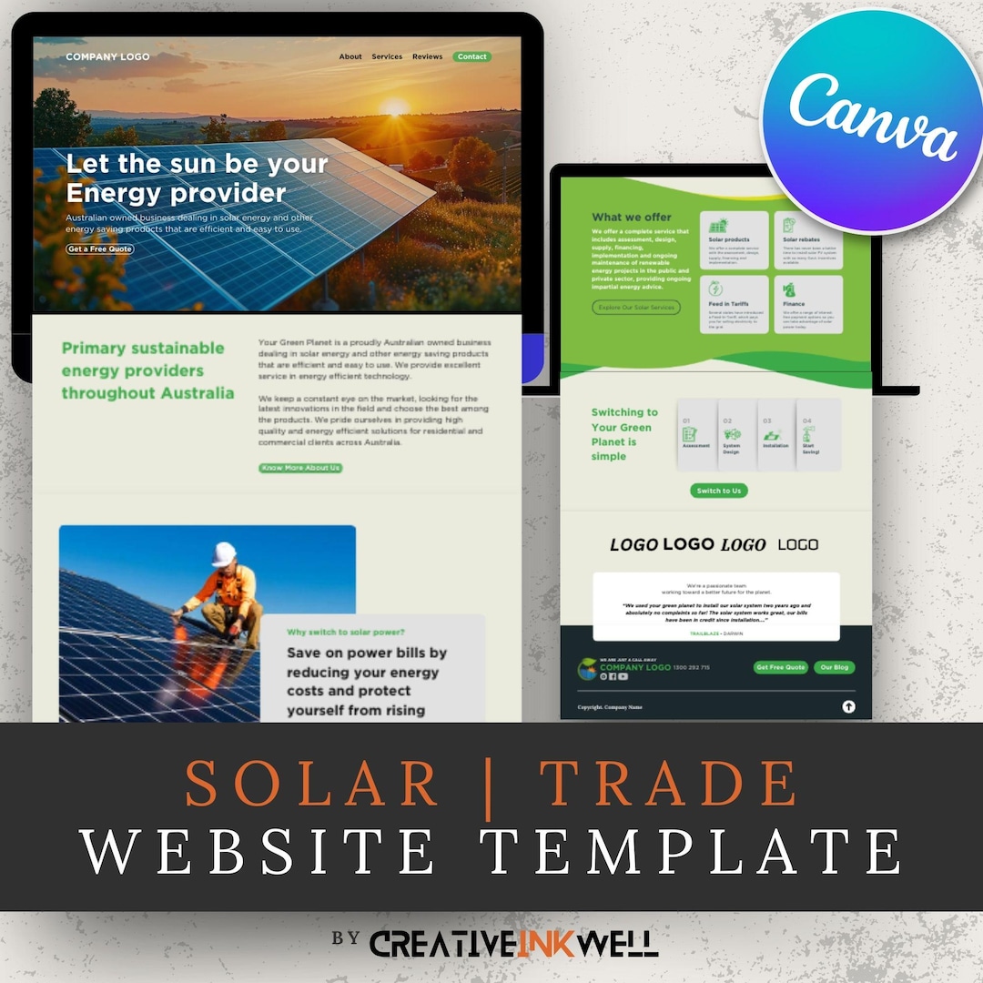 Canva Website Template for Solar Company | Trade | Energy | Green ...