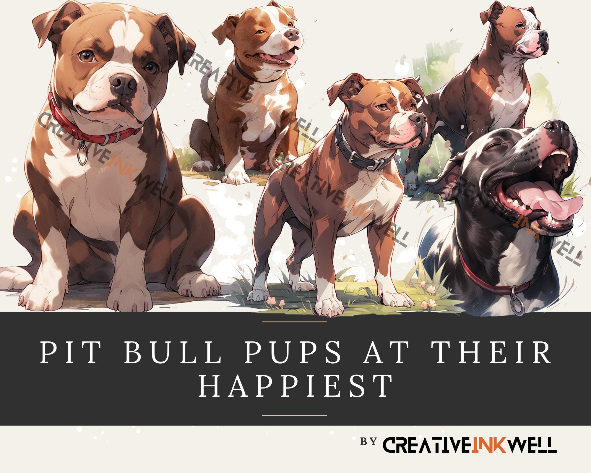 Happy Pit Bull Clip Art Collection | 27 PNG | High-resolution | Vibrant ...