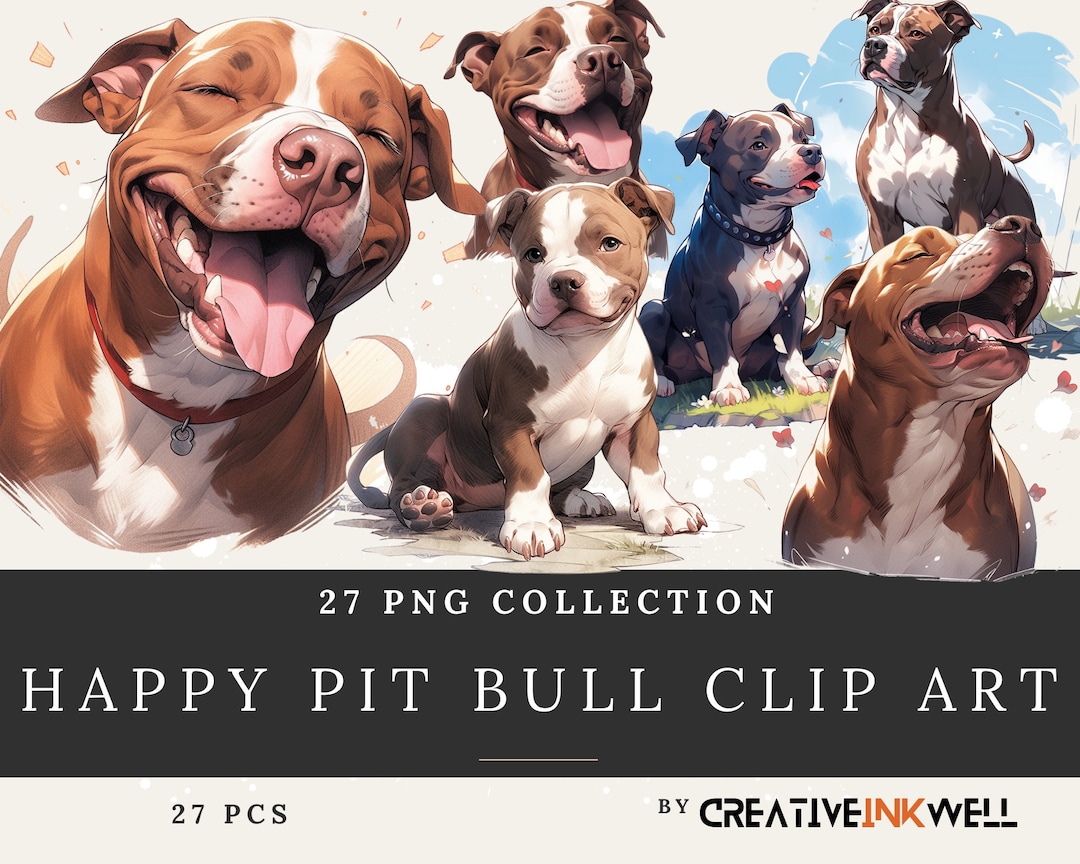 Happy Pit Bull Clip Art Collection | 27 PNG | High-resolution | Vibrant ...