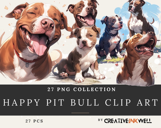 Happy Pit Bull Clip Art Collection | 27 PNG | High-resolution | Vibrant ...