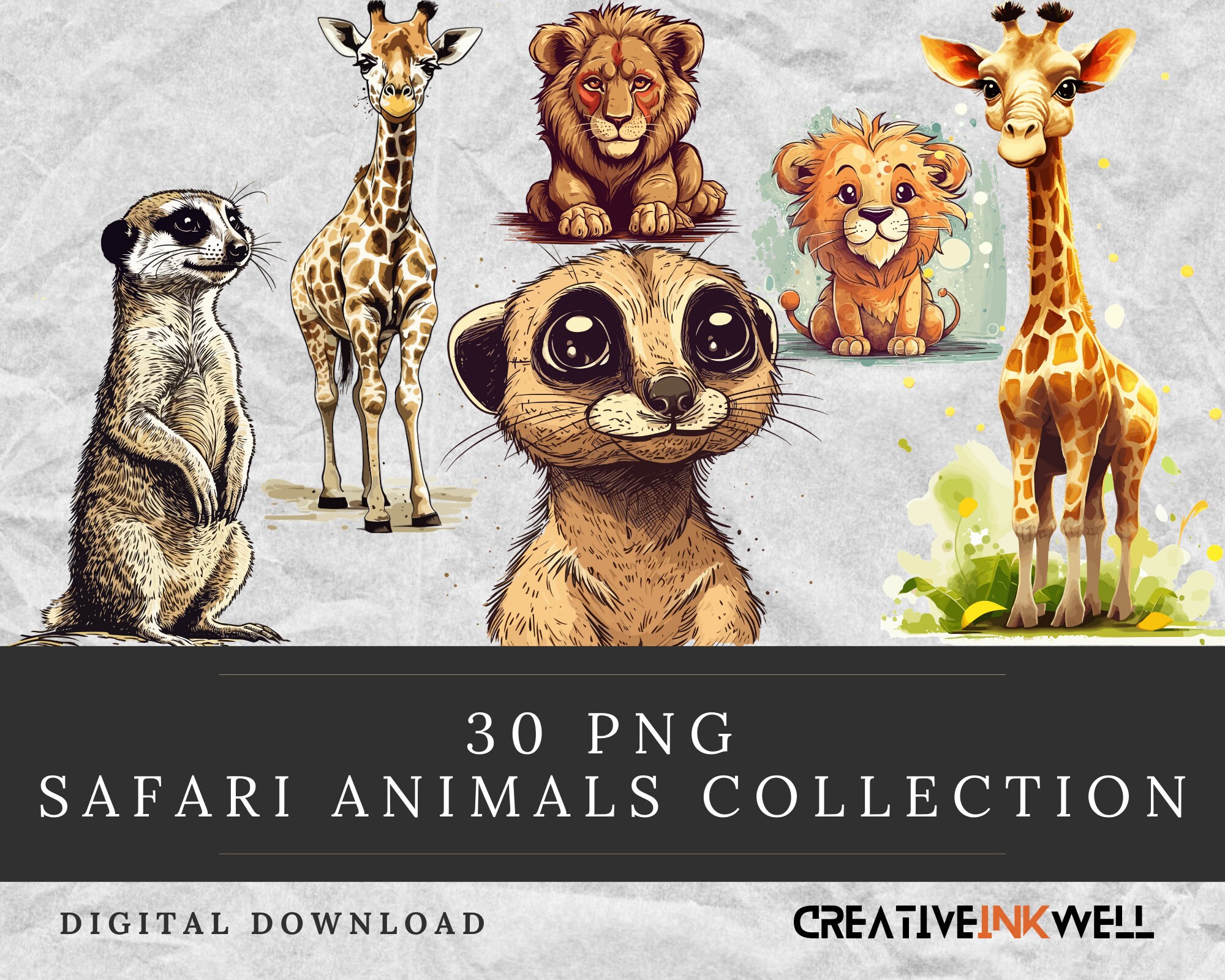 Safari Animals Clipart Collection 30 Adorable PNG Designs - Etsy