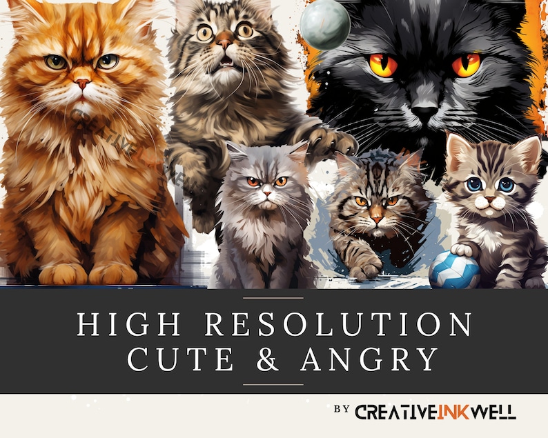 25 Angry Cat Clip Art Collection | Angry & Cute Kitty | High-resolution ...
