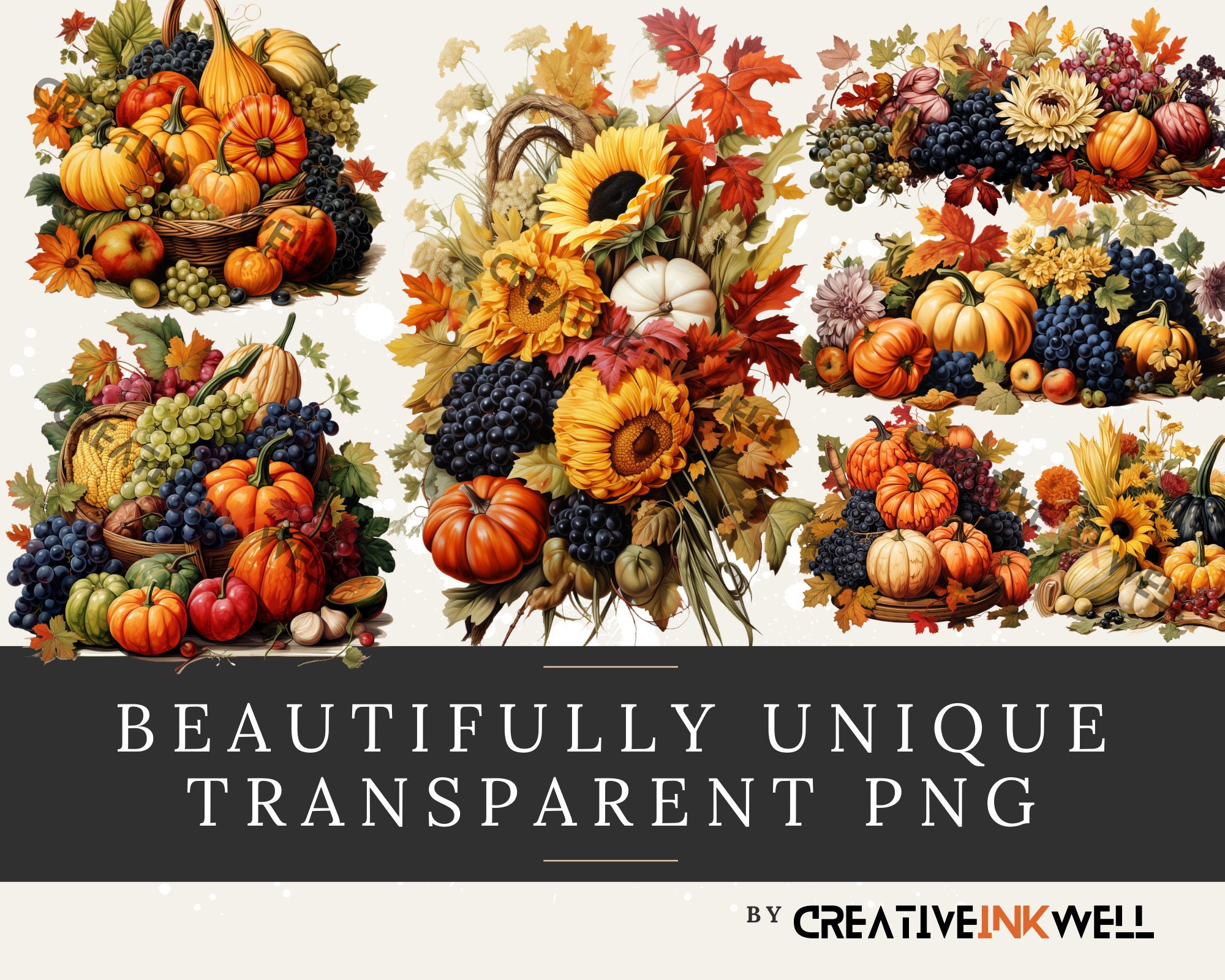 Thanksgiving Cornucopia Clip Art Collection | 31 PNG | High-resolution ...