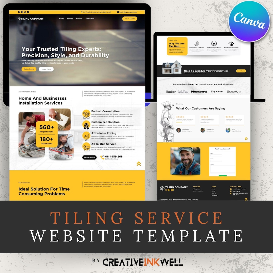 Tiling Service Website Template | Canva | Professional | Contact Form ...