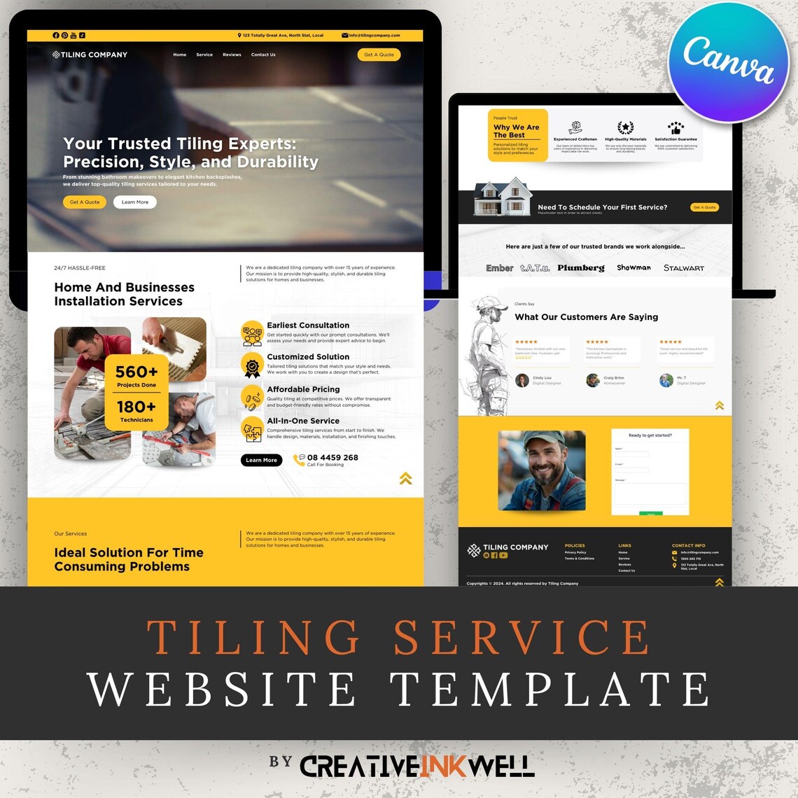 Tiling Service Website Template | Canva | Professional | Contact Form ...
