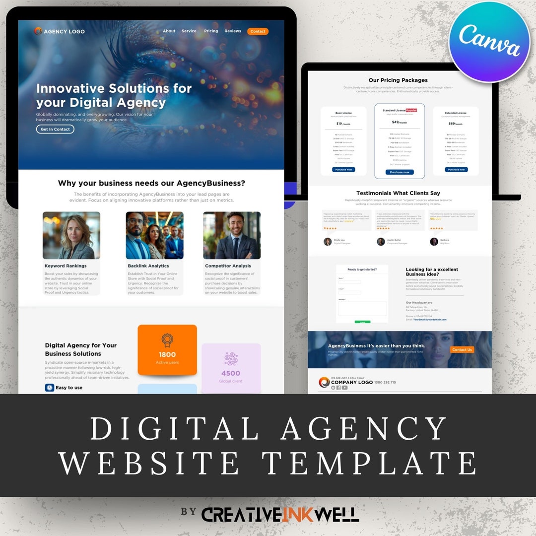 Digital Agency Website Template Canva Professional Contact Form Canva Landing Page Template ...