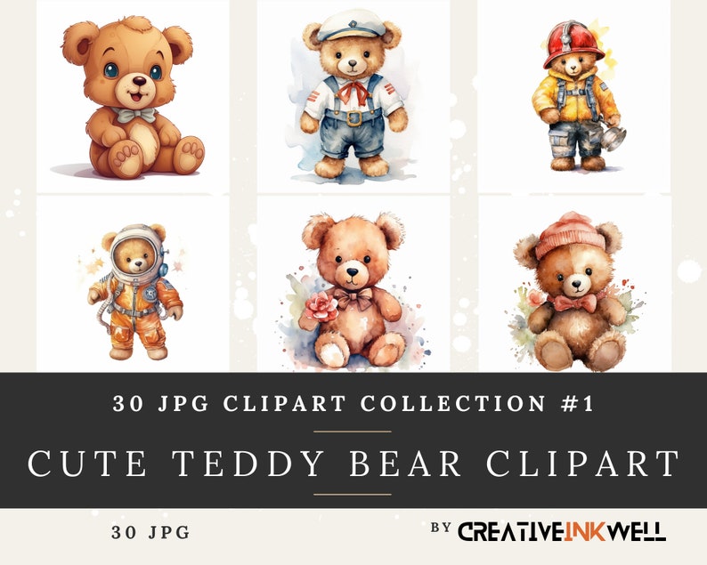 30 JPG Cute Teddy Bear Clip Art Collection #1 | High-resolution ...