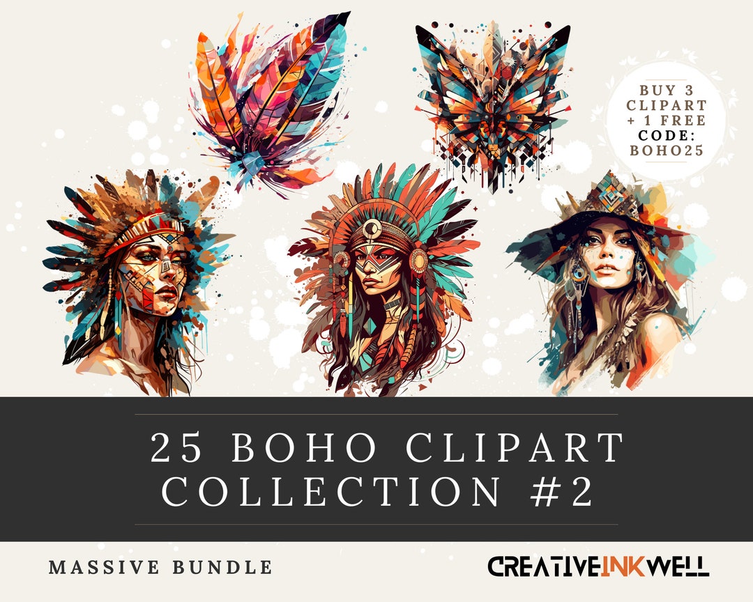 Boho Clipart Design Collection #2 | 25 High-resolution, Vibrant Clipart ...