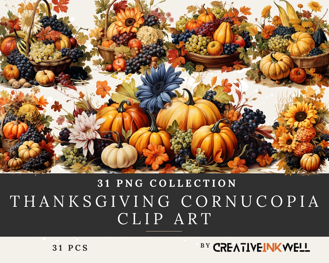 Thanksgiving Cornucopia Clip Art Collection | 31 PNG | High-resolution ...