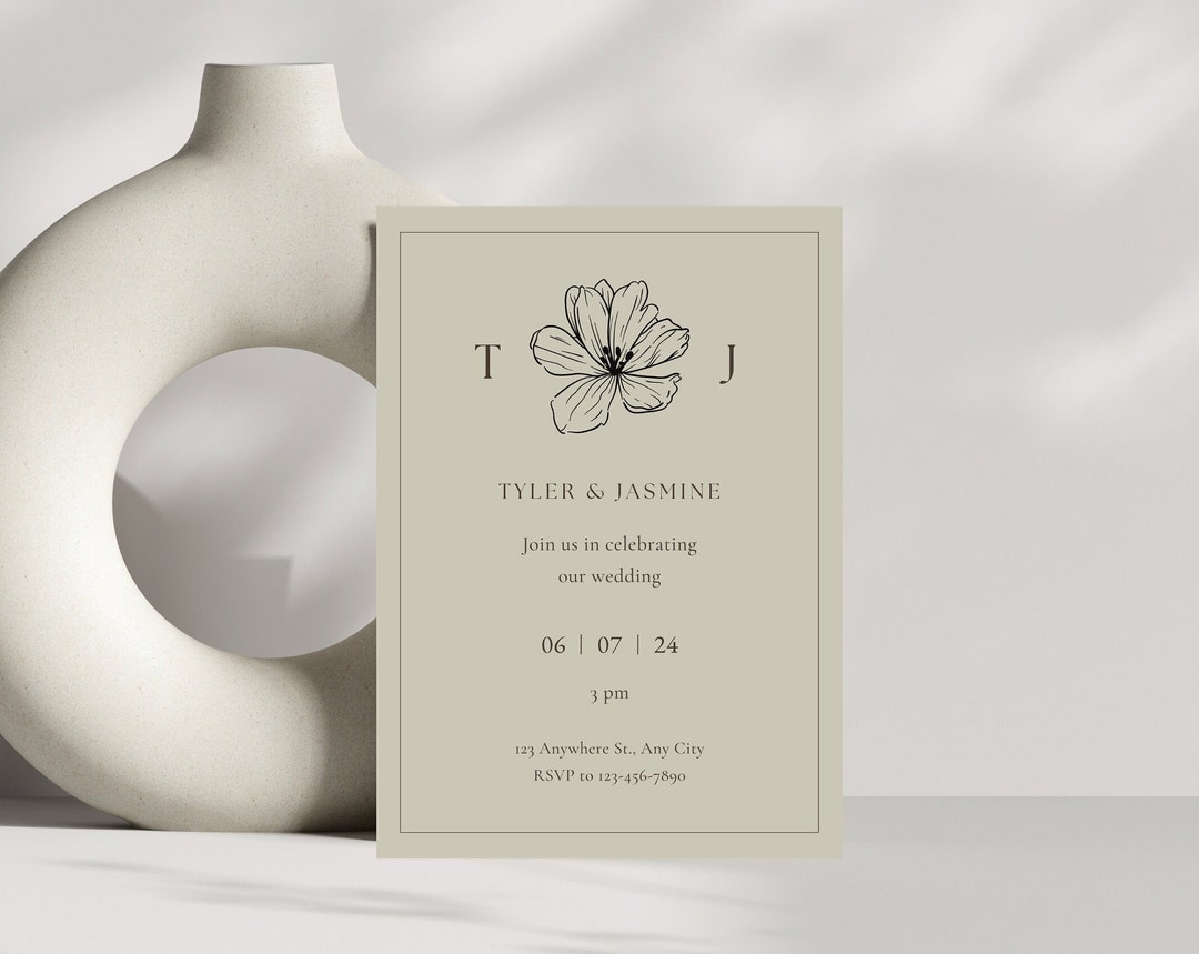 Beige Wedding Invitation Template, Modern Minamalist Invite, Simple ...