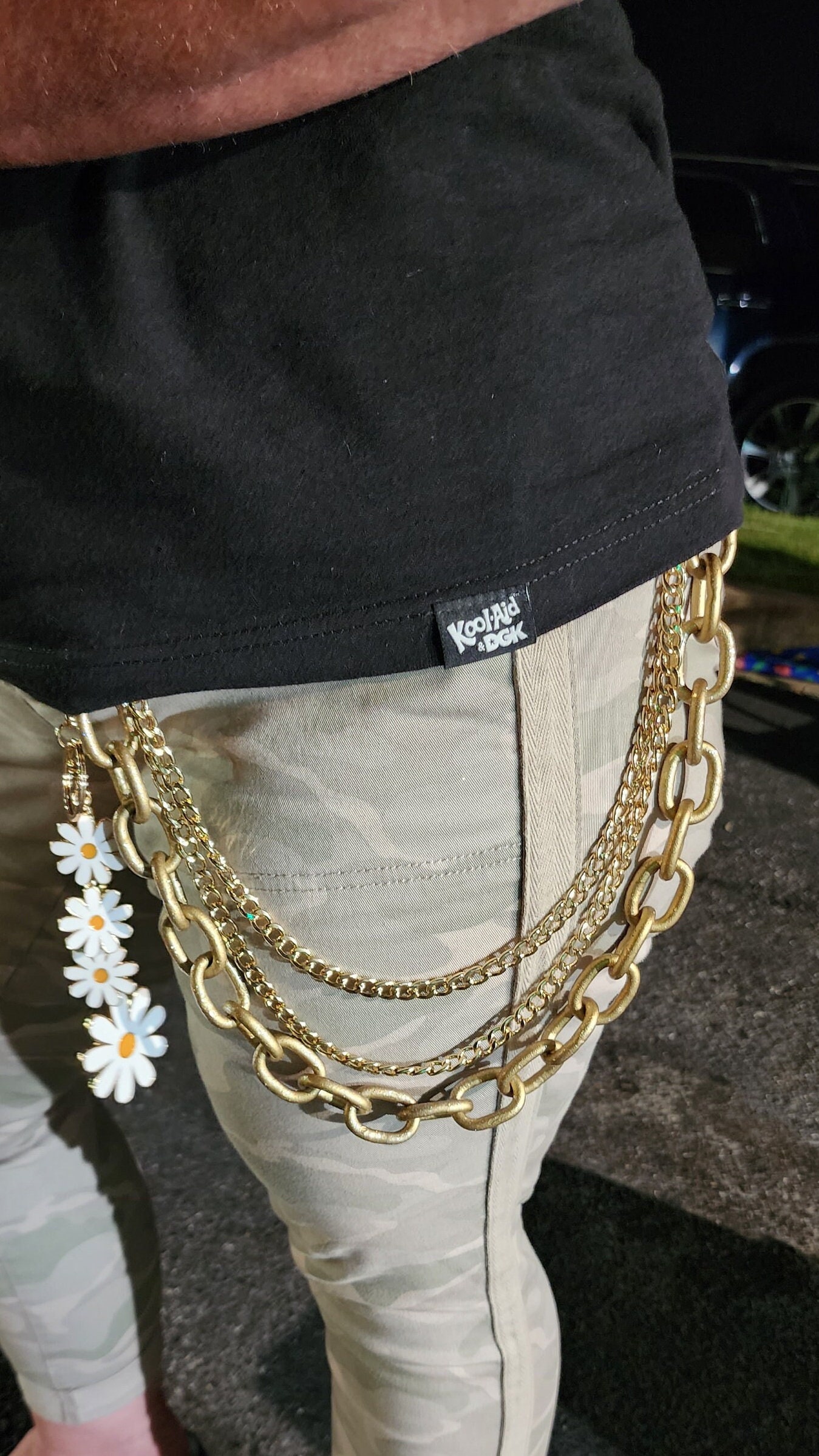 Gold With Flower Small Pants Chain Side Punk Chain on Jeans Keychain ...
