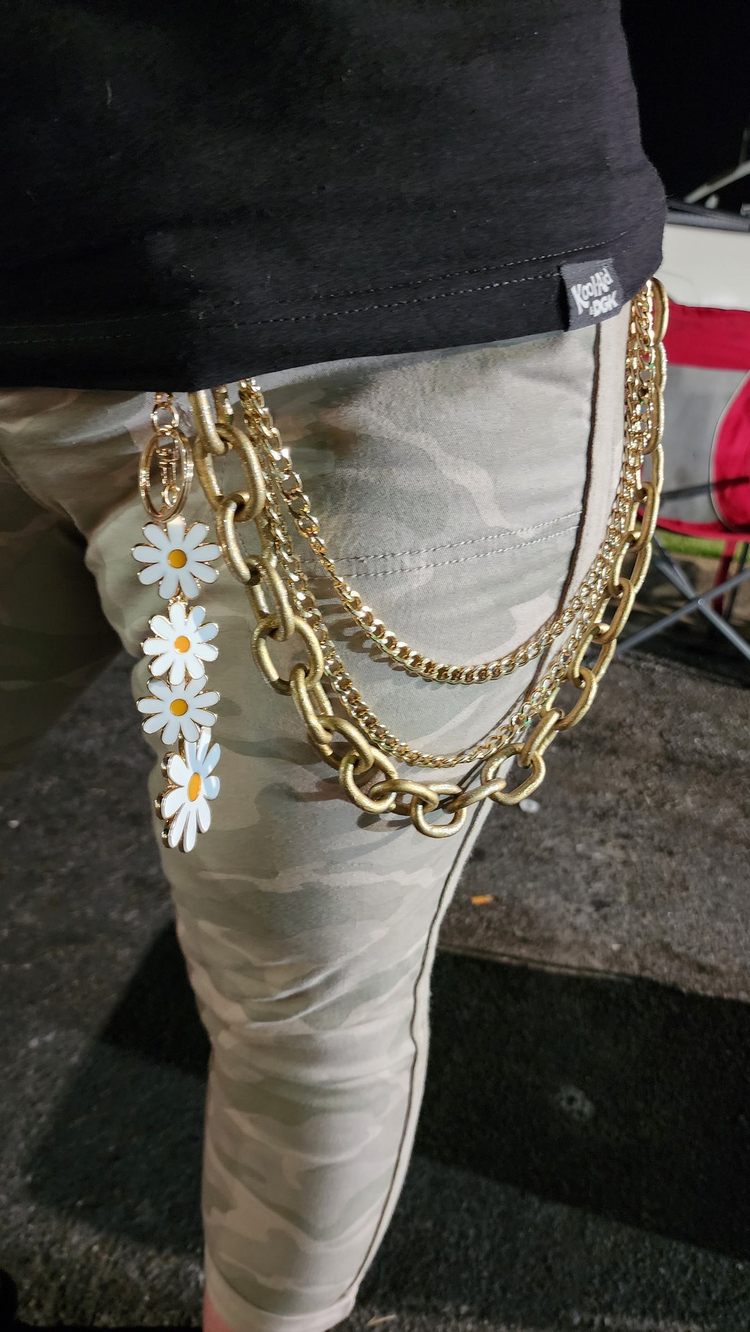 Gold With Flower Small Pants Chain Side Punk Chain on Jeans Keychain ...