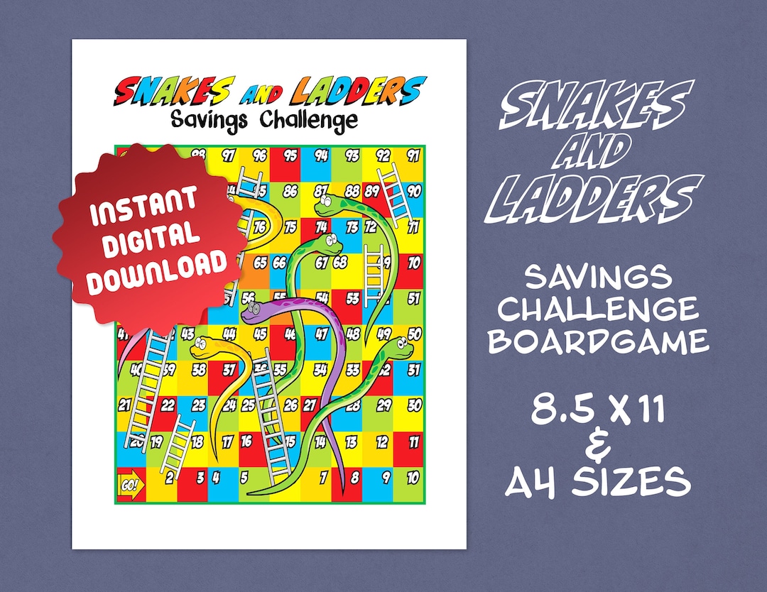 Board Game Saving Challenge Games Printable Snakes and Ladders Game ...