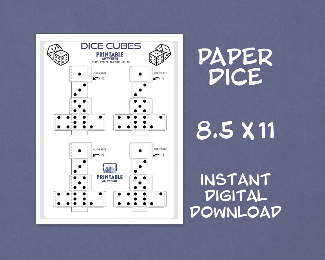 Printable Paper Dice Digital Download for Dice Savings Challenge, Kids ...
