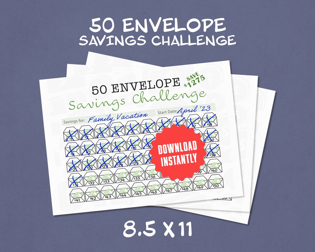50 Envelope Savings Challenge Printable Money Savings Challenge 50 Day ...