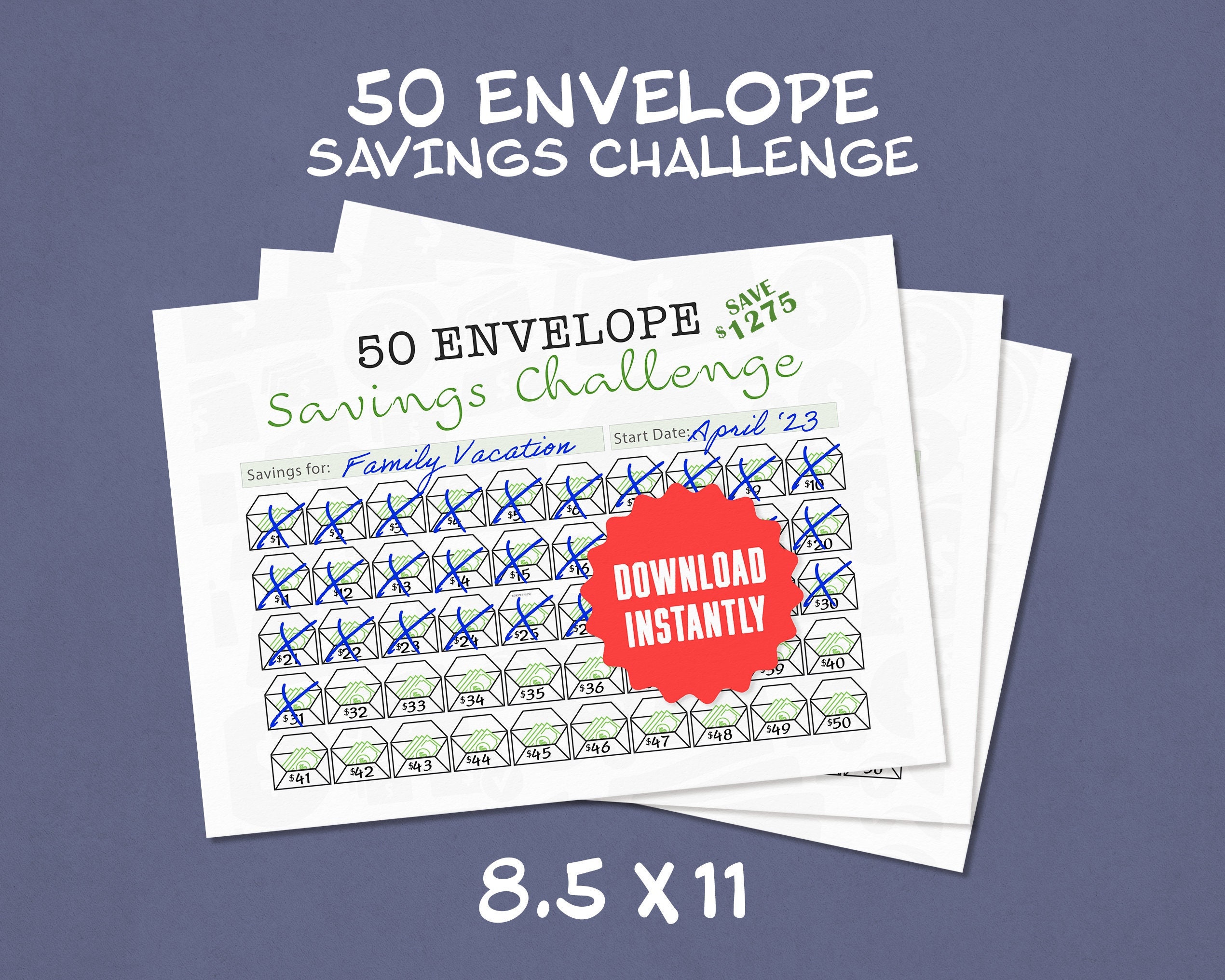 50 Envelope Savings Challenge Printable Money Savings Challenge 50 Day ...