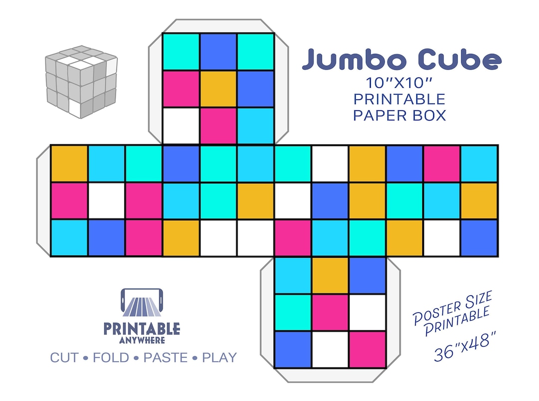 Neon Jumbo Rubiks Cube Box 10 Inches Prints on 36x48 Poster Retro Party ...