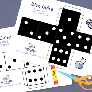 Dice Cube Printable Digital Download Paper Gift Box White Fun Kids ...