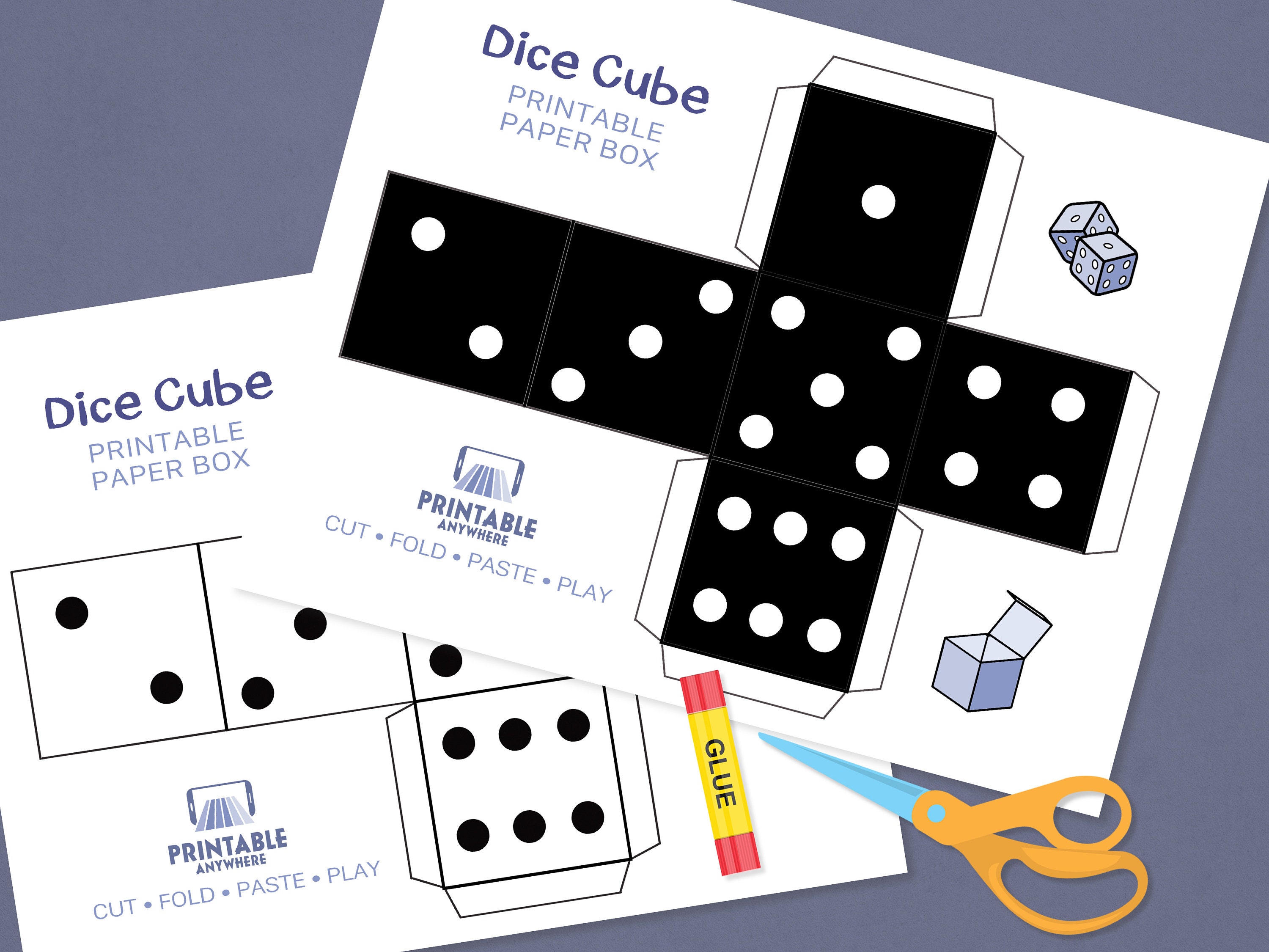 Dice Cube Printable Digital Download Paper Gift Box White Fun Kids ...