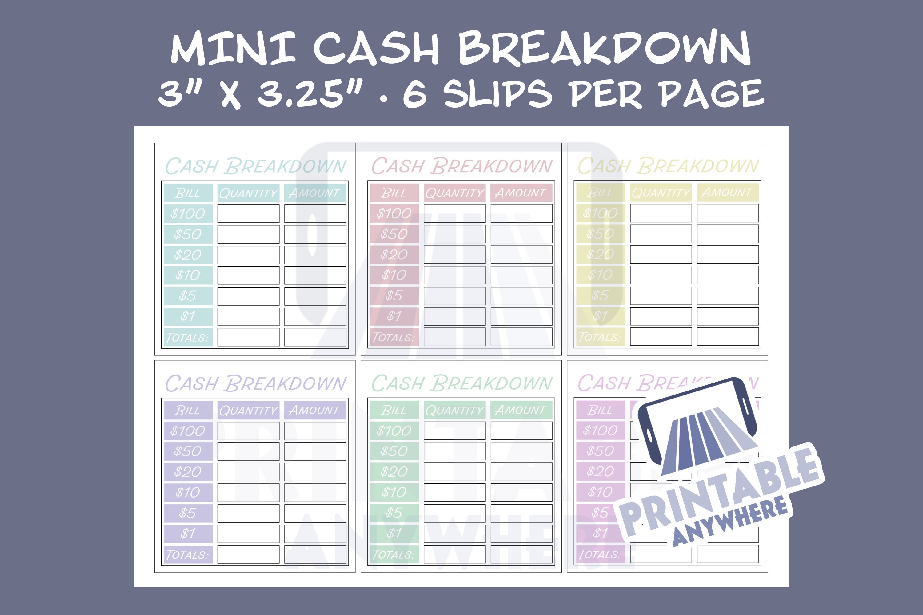 Mini Cash Breakdown Slip Printable Bank Teller Slip Printable Cash ...