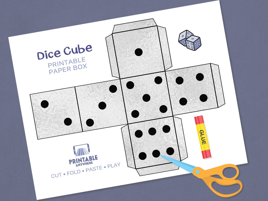 Silver Dice Printable Party Favor Boxes Digital Download Dice Cube Box ...