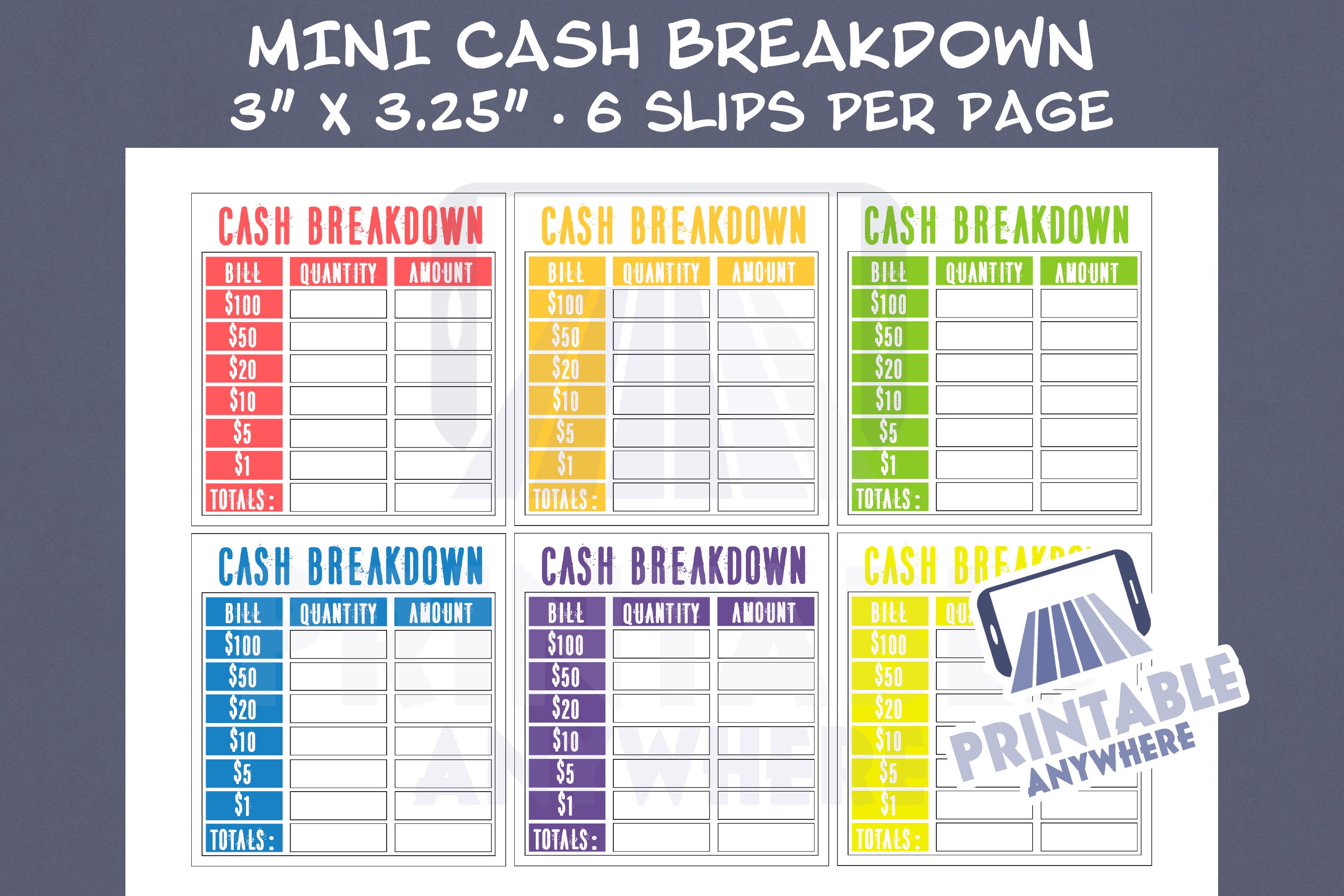 Mini Cash Breakdown Slip Printable Bank Teller Slip Printable Cash ...